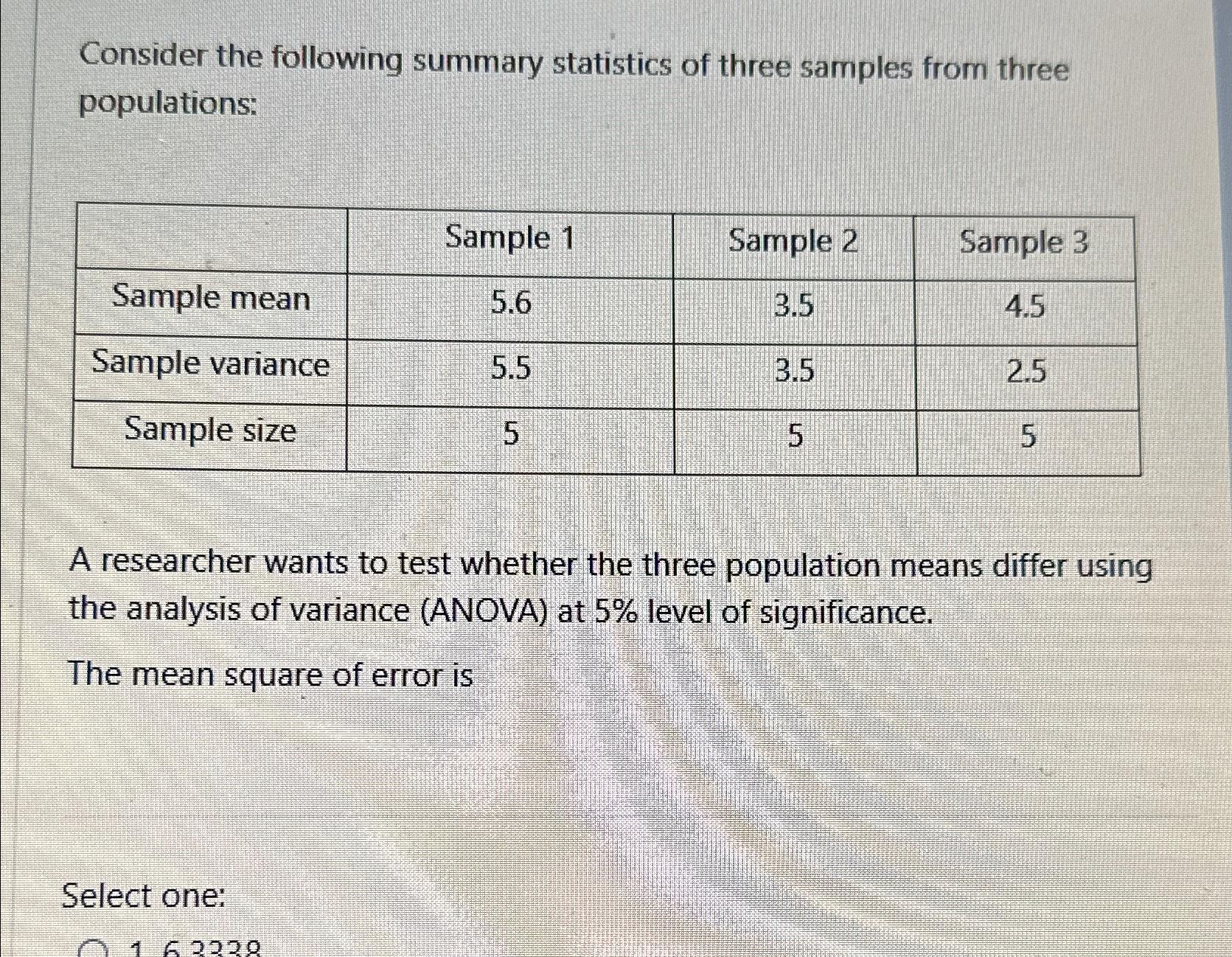 Solved Consider the following summary statistics of three | Chegg.com