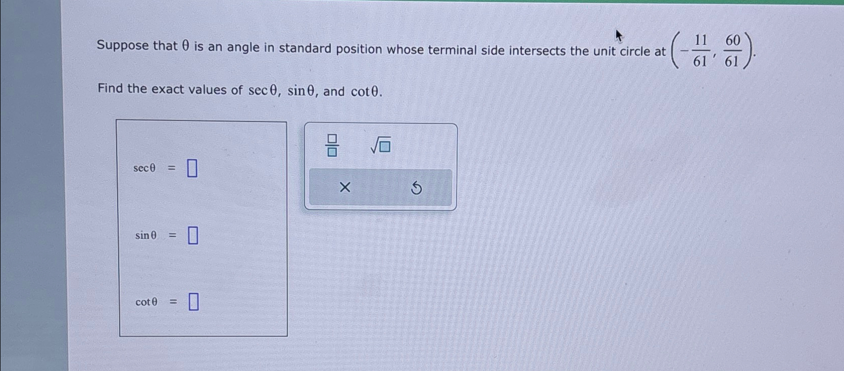 Solved Suppose that θ ﻿is an angle in standard position | Chegg.com