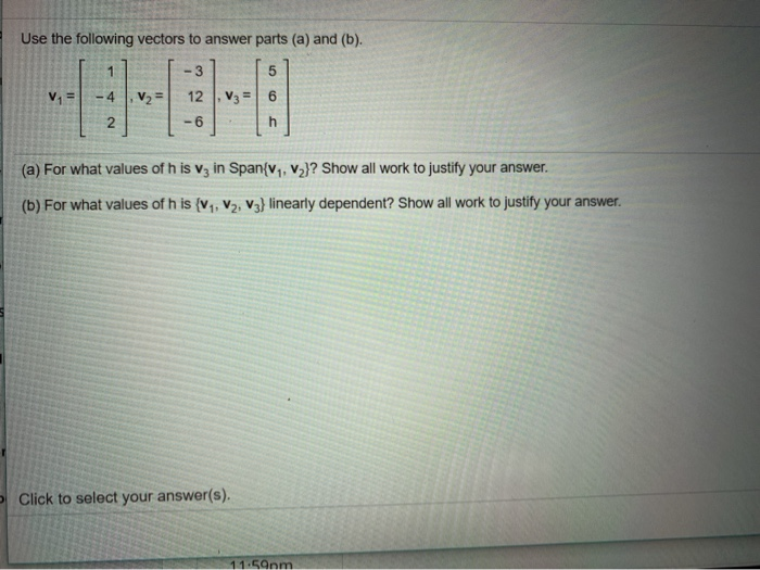 Solved Use the following vectors to answer parts (a) and | Chegg.com