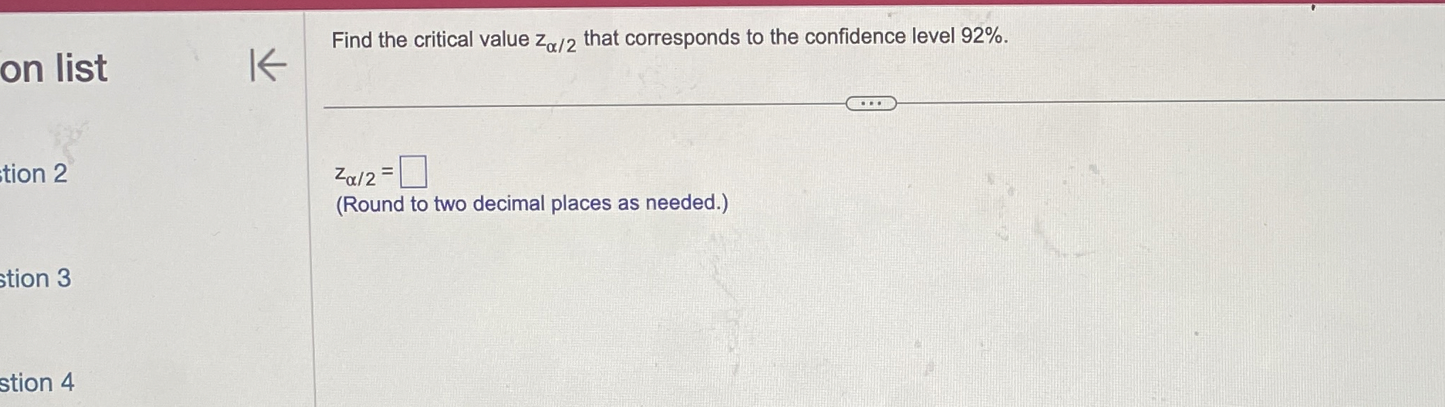 Solved on listFind the critical value zα2 ﻿that corresponds | Chegg.com