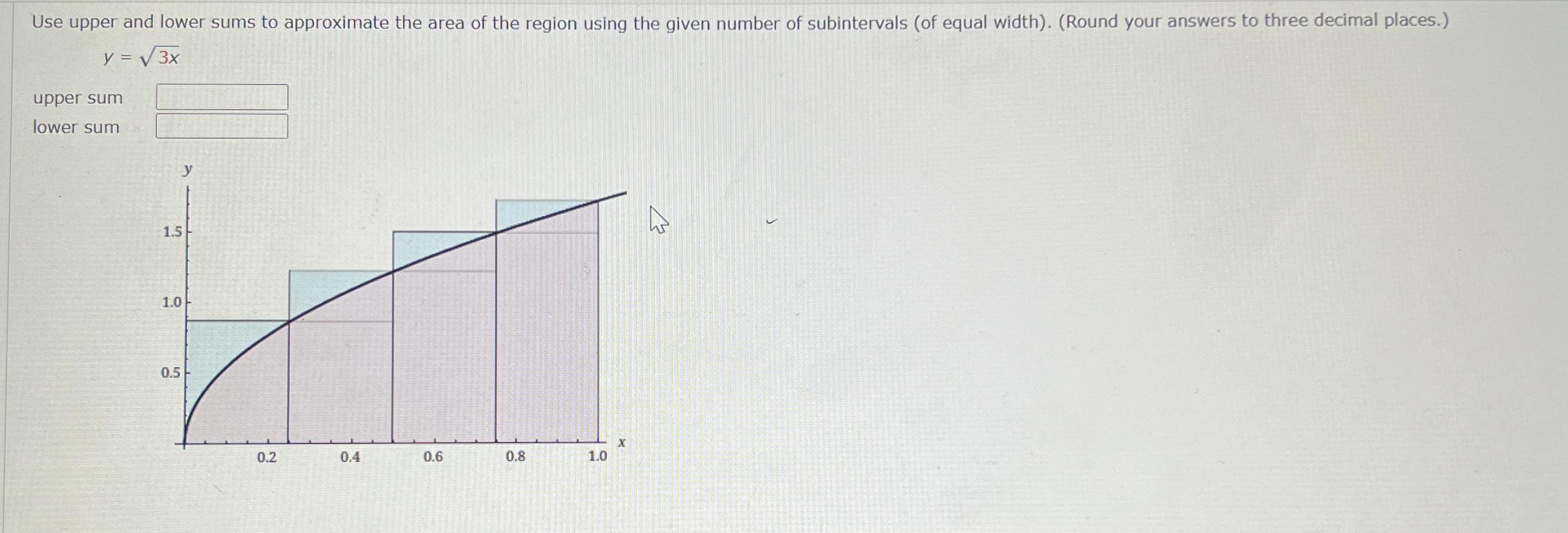 Solved Use upper and lower sums to approximate the area of | Chegg.com