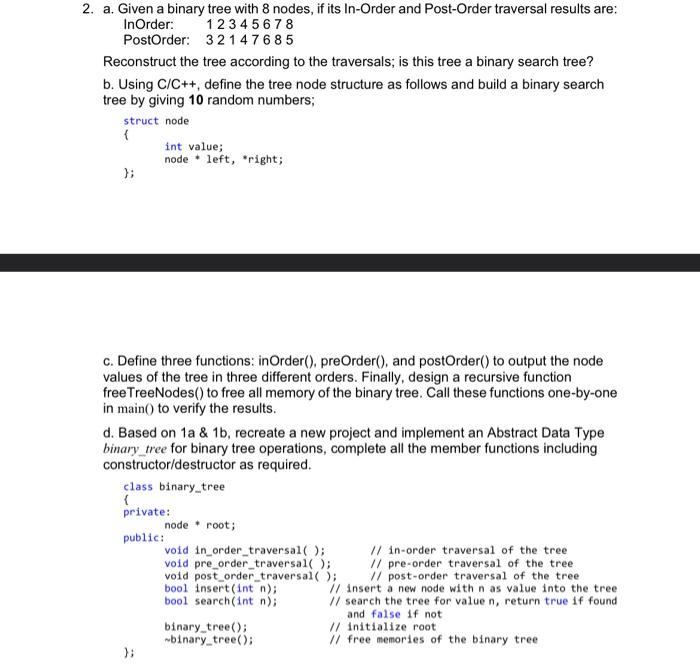Solved \{Back hw2_binary_tree_example.cpp2. a. Given a | Chegg.com