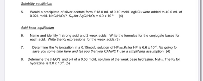 Solved Solubility equilibrium 5. Would a precipitate of | Chegg.com