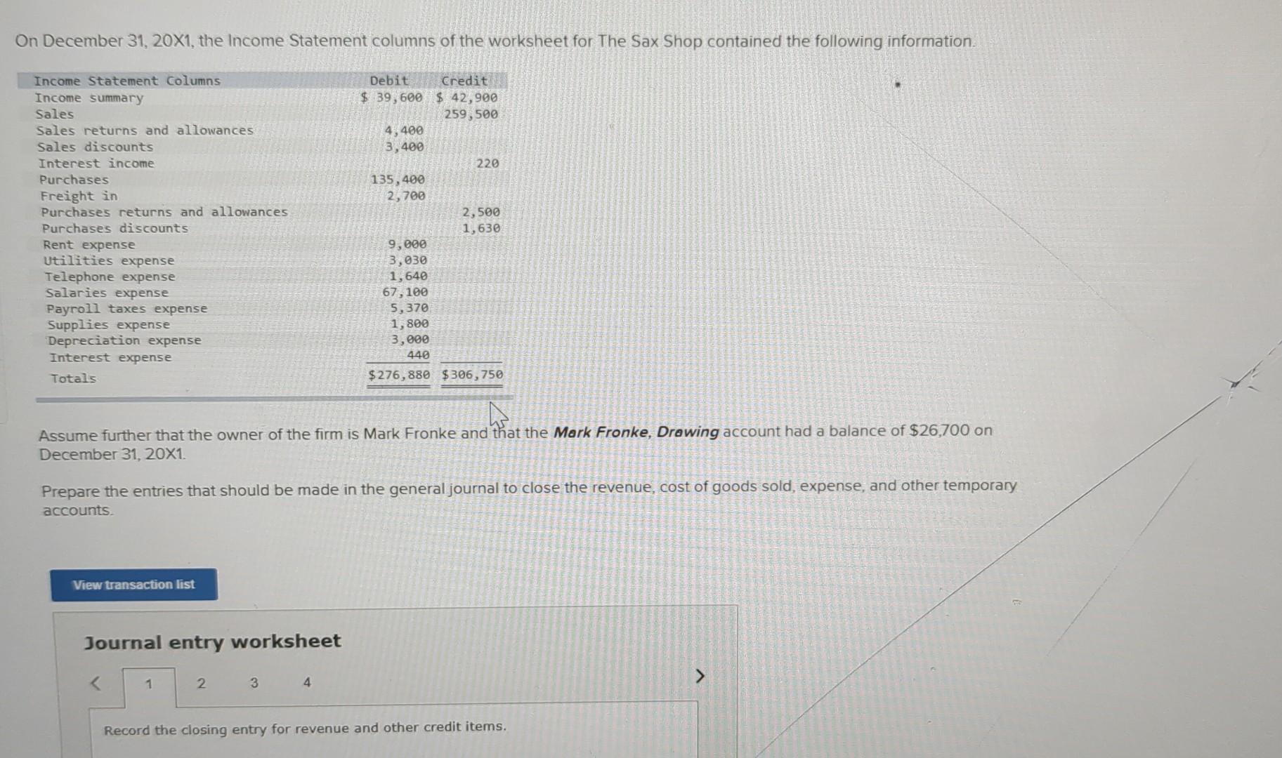 Solved On December 31, 20X1, the Income Statement columns of | Chegg.com