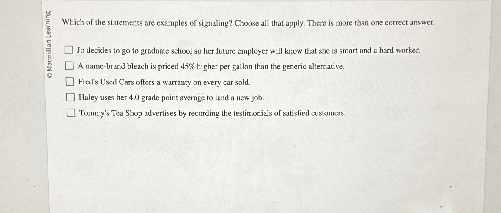 Solved Which of the statements are examples of signaling? | Chegg.com