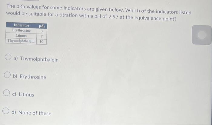 Solved The pKa values for some indicators are given below. | Chegg.com