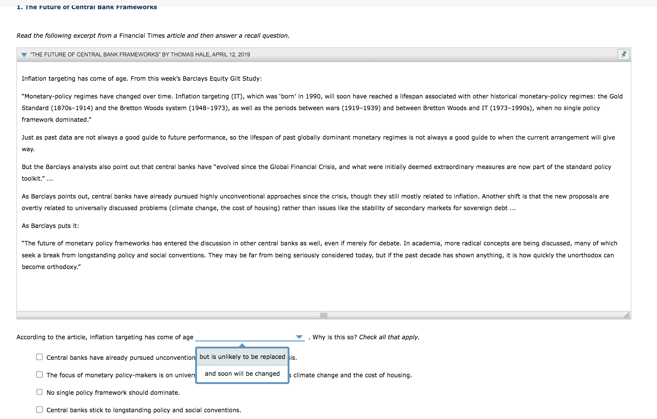 Solved Read the following excerpt from a Financial Times | Chegg.com