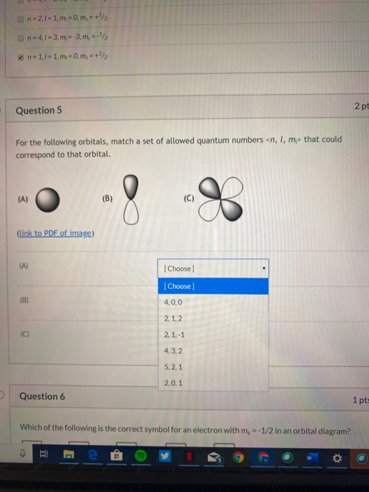 Solved Question 5 2 pts For the following orbitals, match a | Chegg.com
