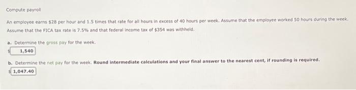 Solved An employee earns $28 per hour and 1.5 times that | Chegg.com