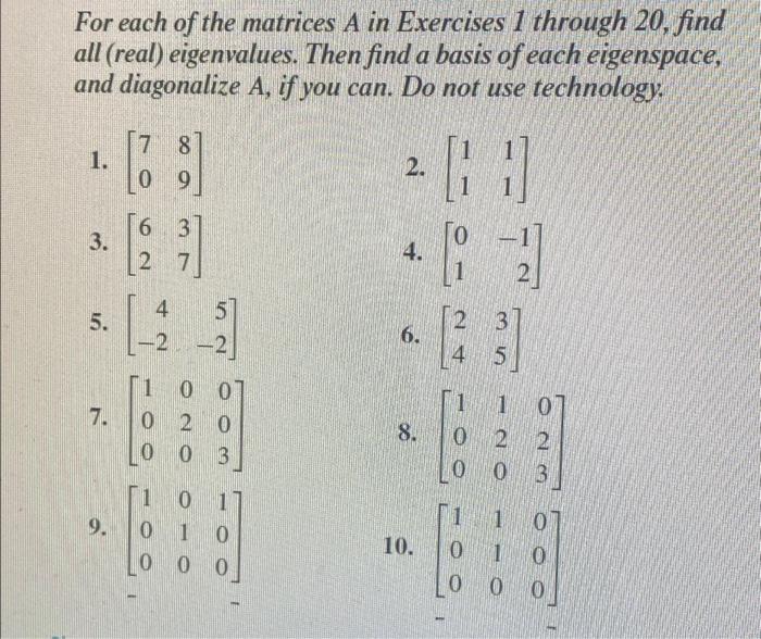 Solved For each of the matrices A in Exercises 1 through 20, | Chegg.com