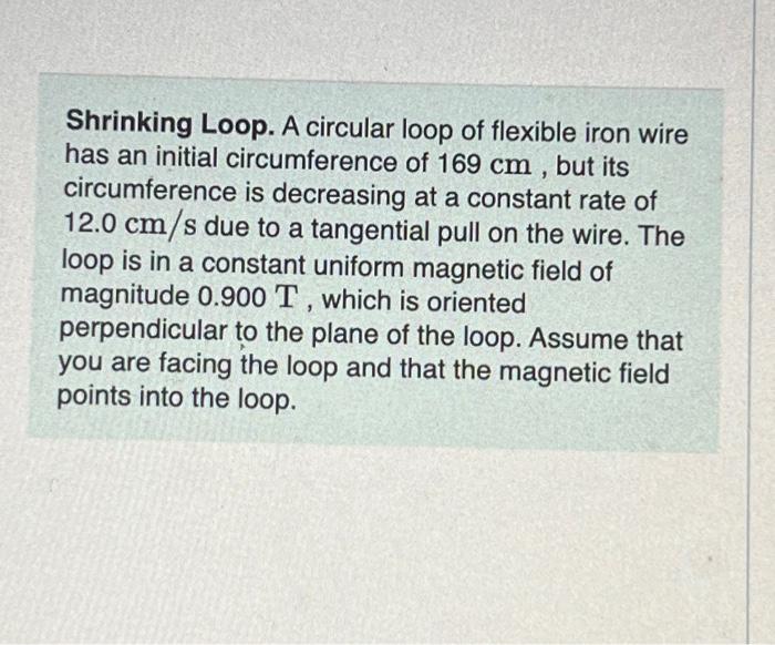 Shrinking Loop. A circular loop of flexible iron wire | Chegg.com