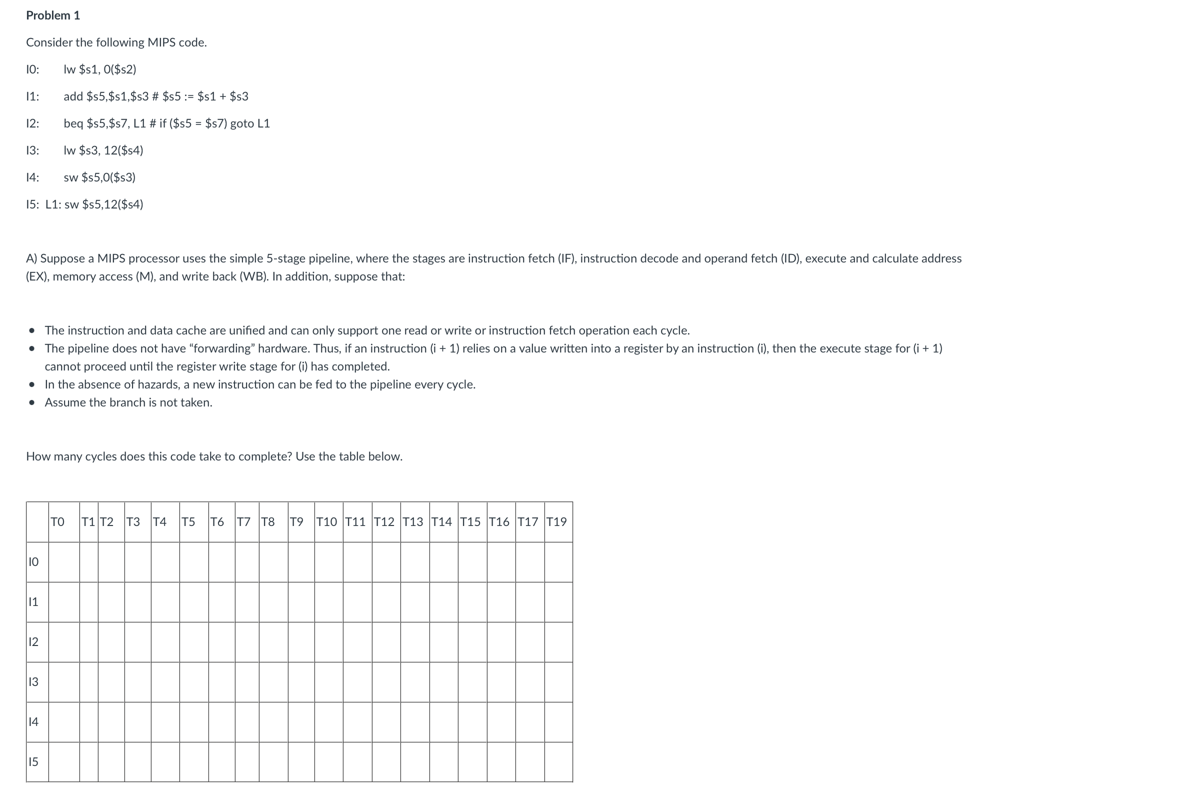 Problem 1Consider the following MIPS code.A) ﻿Suppose | Chegg.com