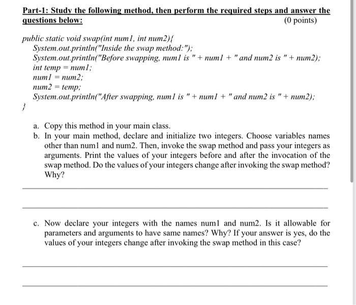 Solved Part-1: Study the following method, then perform the | Chegg.com