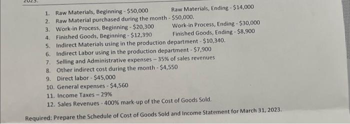 Solved 1. Raw Materials, Beginning - $50,000 Raw Materials, | Chegg.com