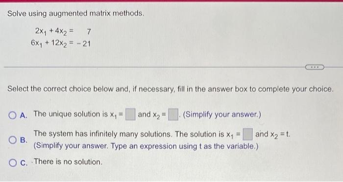 Solved Solve using augmented matrix methods. | Chegg.com