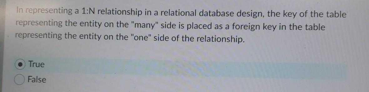 Solved In representing a 1:N ﻿relationship in a relational | Chegg.com