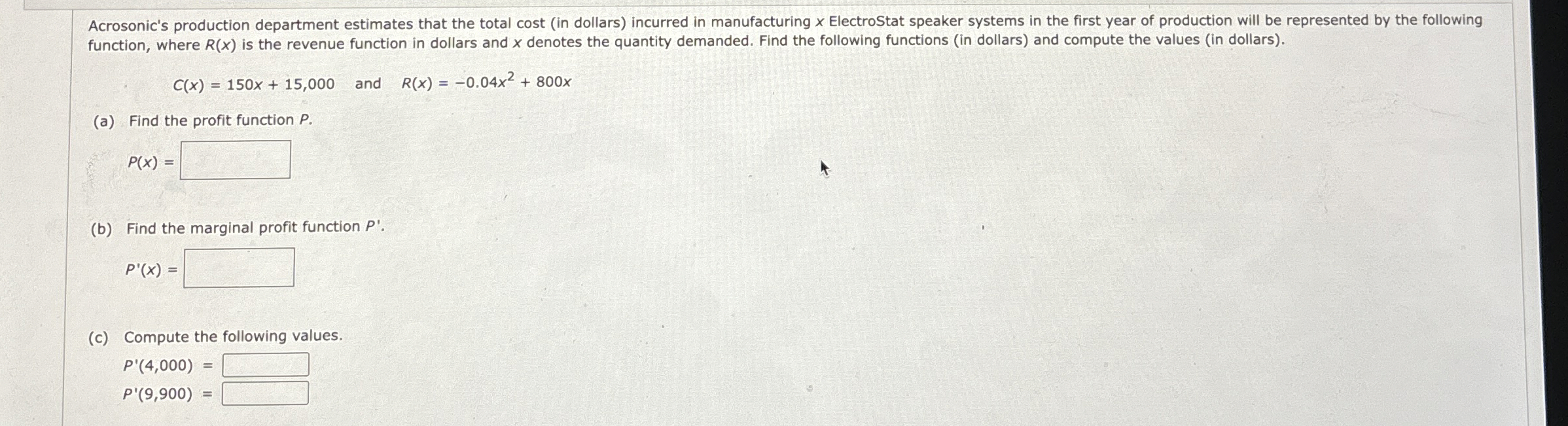 Solved function, where R(x) ﻿is the revenue function in | Chegg.com