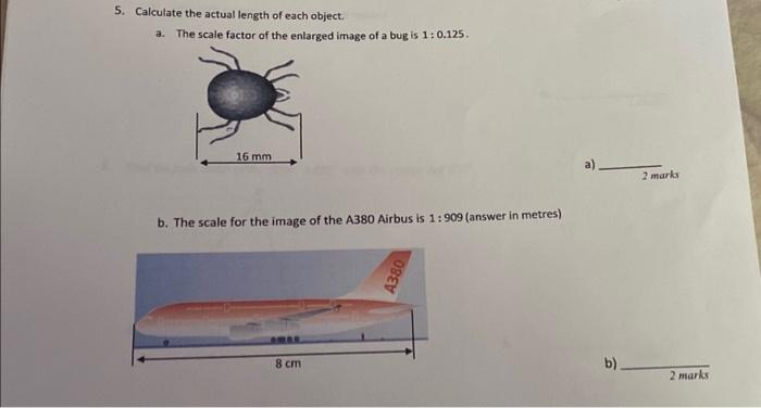 Solved 5. Calculate the actual length of each object. a. The | Chegg.com