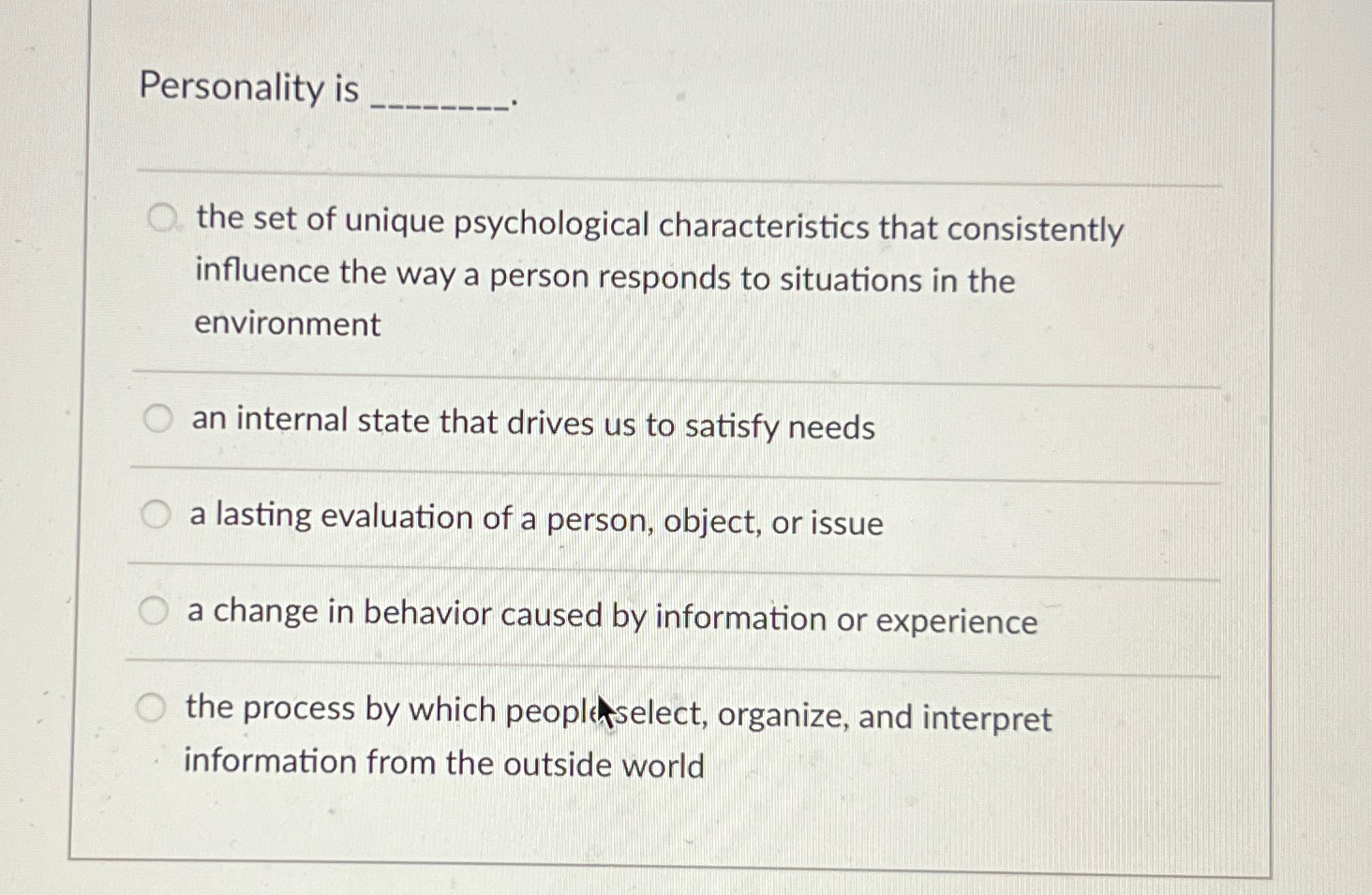 Solved Personality isthe set of unique psychological | Chegg.com