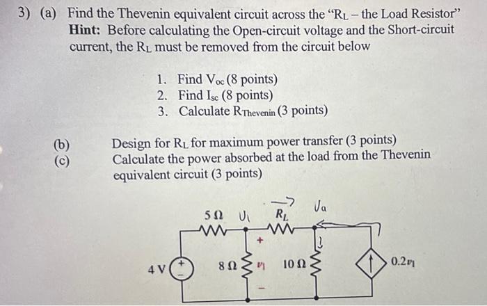 Solved (a) Find the Thevenin equivalent circuit across the " | Chegg.com