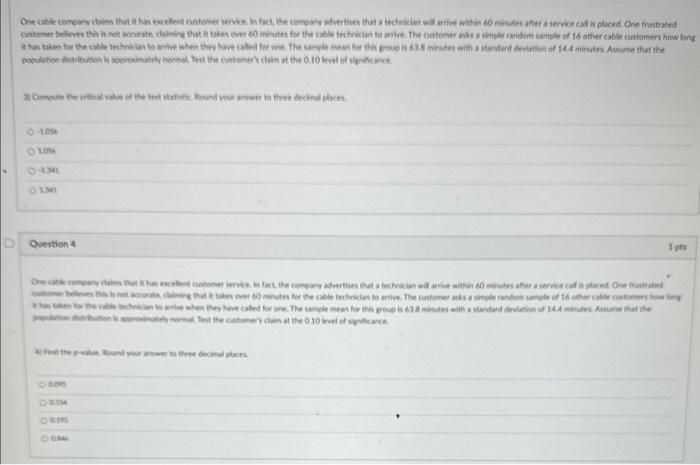 Solved Doe cable company dalms that it has excellent | Chegg.com