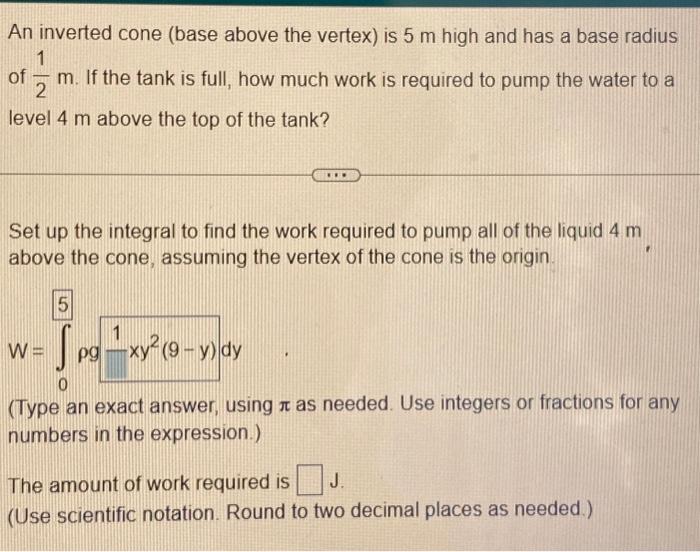 Solved An inverted cone (base above the vertex) is 5 m high | Chegg.com