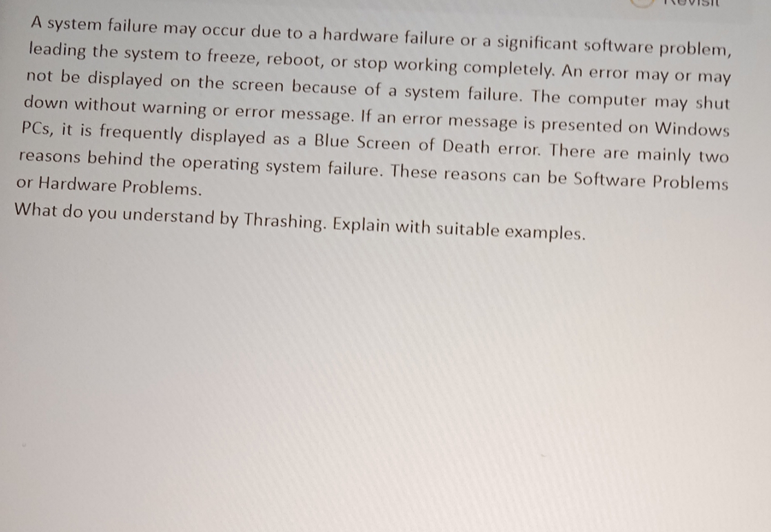 Solved A system failure may occur due to a hardware failure | Chegg.com
