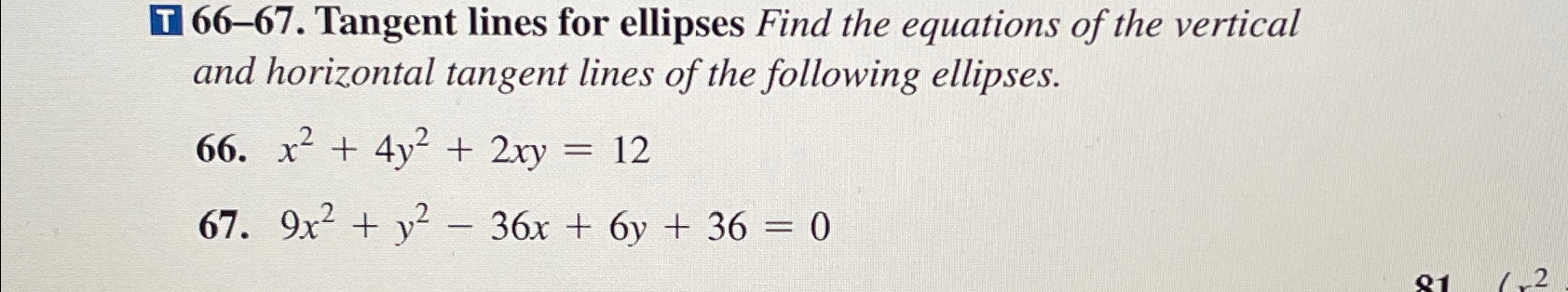 Solved T 66-67. ﻿Tangent lines for ellipses Find the | Chegg.com