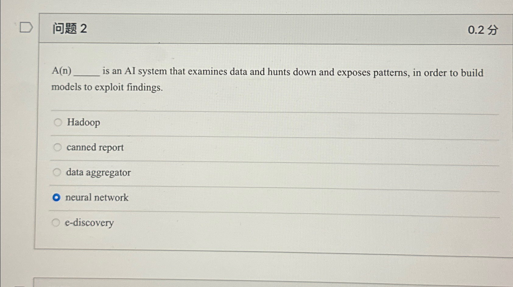 Solved 问题 20.2 分A(n) ﻿is an AI system that examines data and | Chegg.com