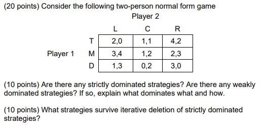 Solved (20 points) Consider the following two-person normal | Chegg.com
