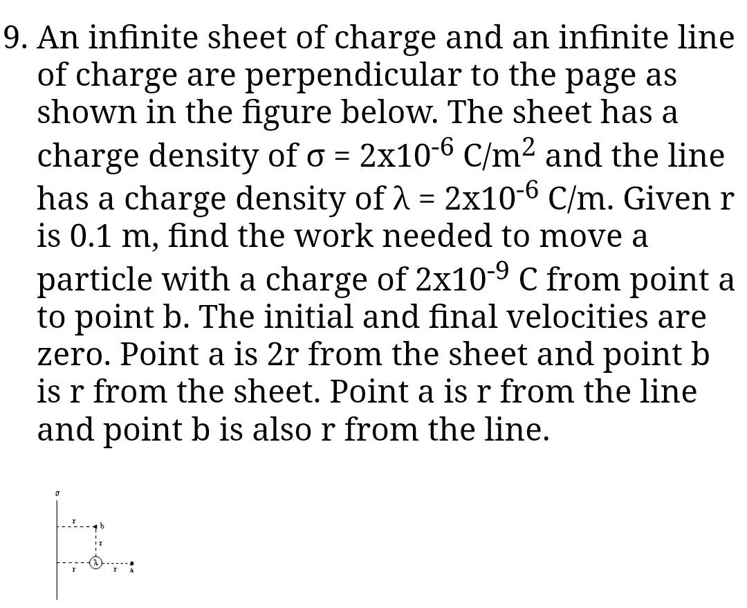 Solved 9. An infinite sheet of charge and an infinite line | Chegg.com