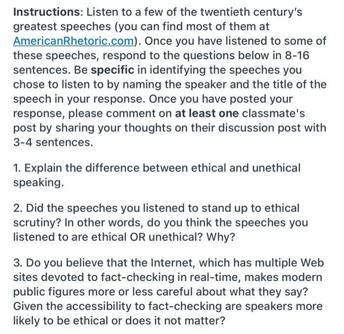 Instructions: Listen to a few of the twentieth | Chegg.com