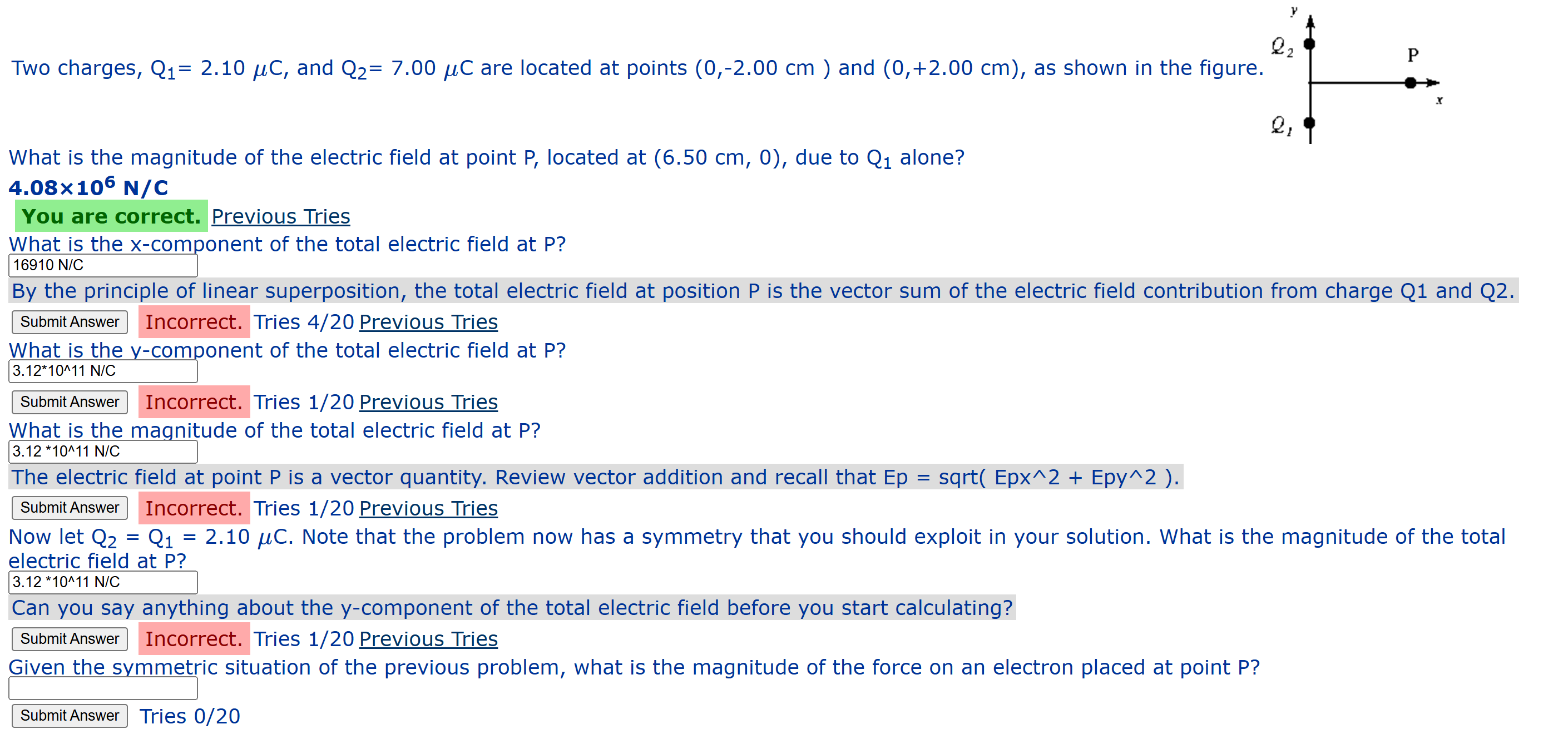 Solved Two charges, Q1=2.10μC, ﻿and Q2=7.00μC ﻿are located | Chegg.com