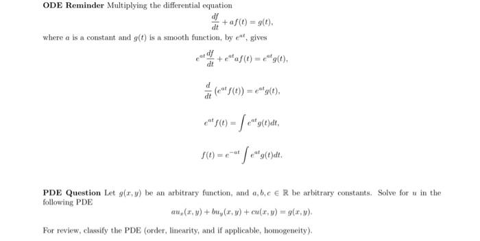 Solved ODE Reminder Multiplying the differential equation | Chegg.com