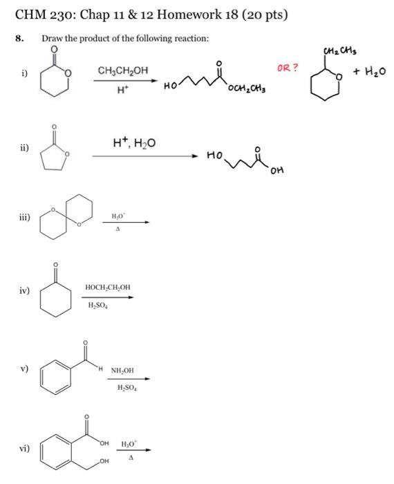 Solved CHM 230: Chap 11 \& 12 Homework 18 (20 pts) 8. Draw | Chegg.com