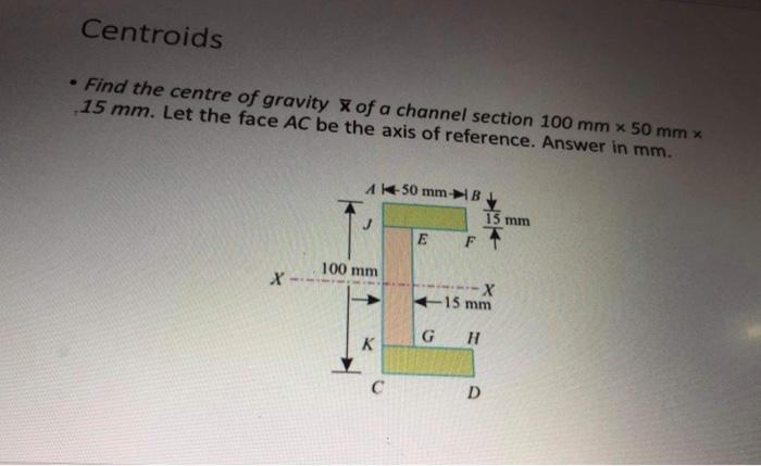 Solved Centroids • Find the centre of gravity X of a channel | Chegg.com