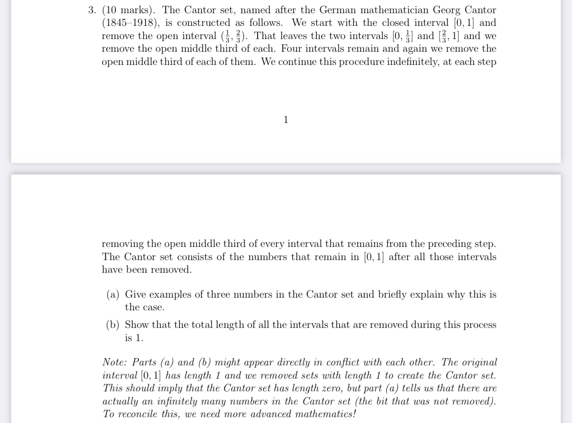 Solved (10 ﻿marks). ﻿The Cantor set, named after the German | Chegg.com