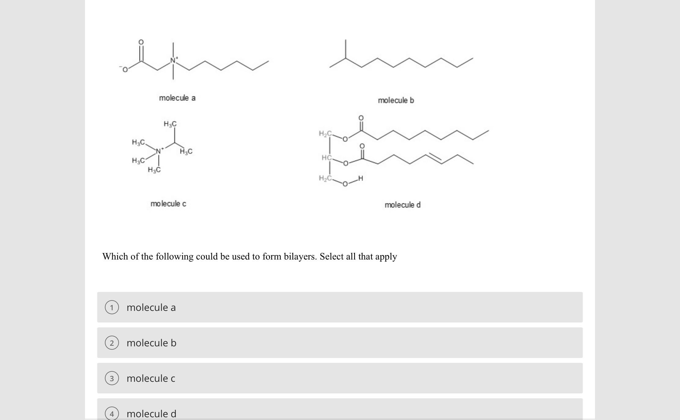Solved molecule amolecule bmolecule cmolecule dWhich of the | Chegg.com