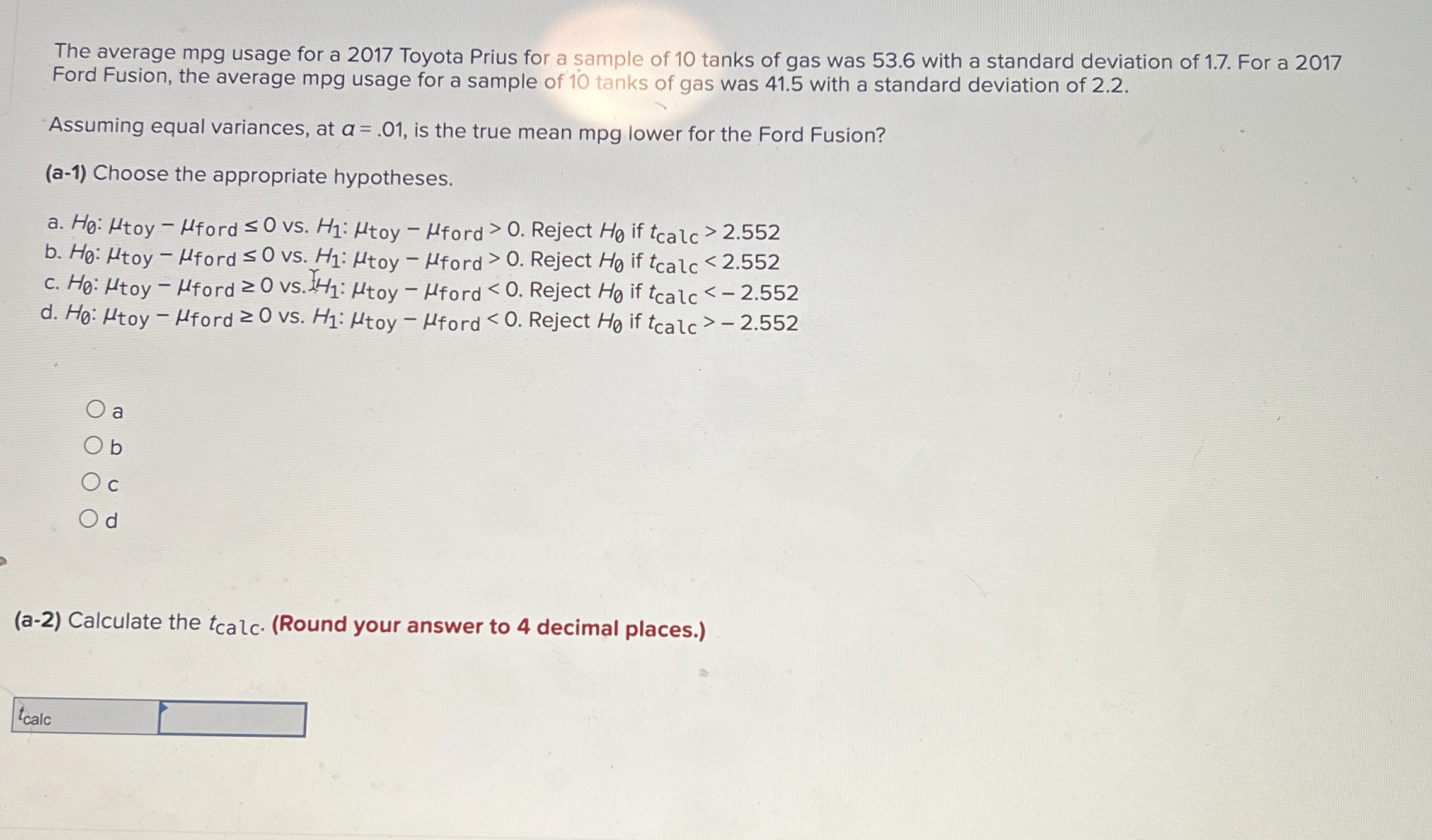 Solved The average mpg usage for a 2017 ﻿Toyota Prius for a | Chegg.com