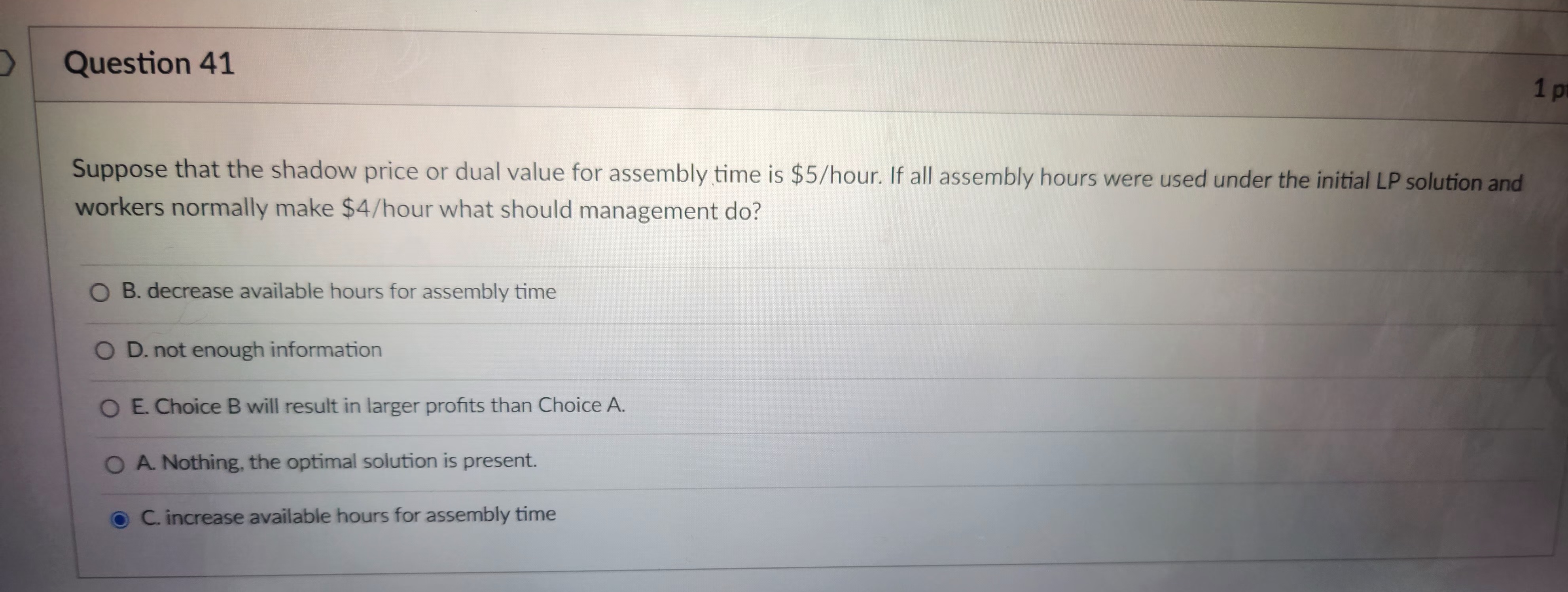 Solved Question 41Suppose that the shadow price or dual | Chegg.com