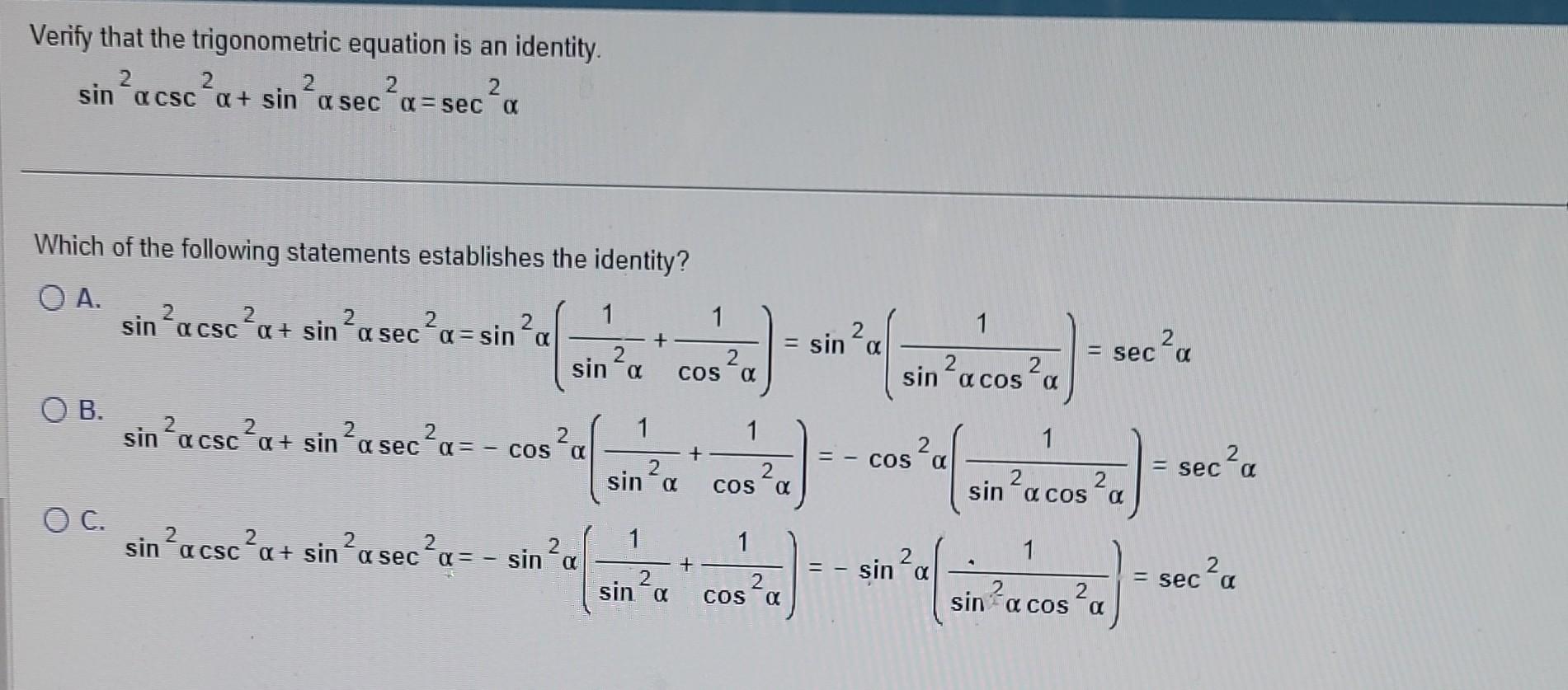 Solved Verify that the trigonometric equation is an | Chegg.com