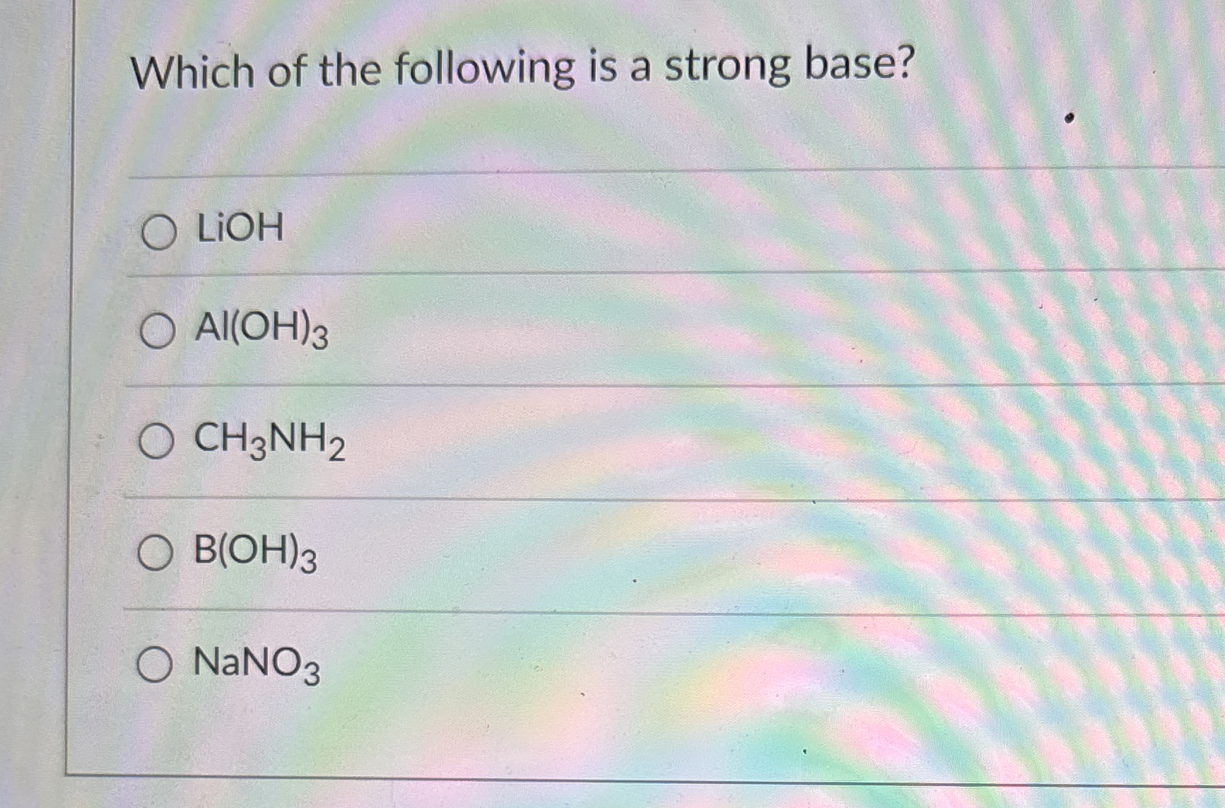 Solved Which of the following is a strong | Chegg.com