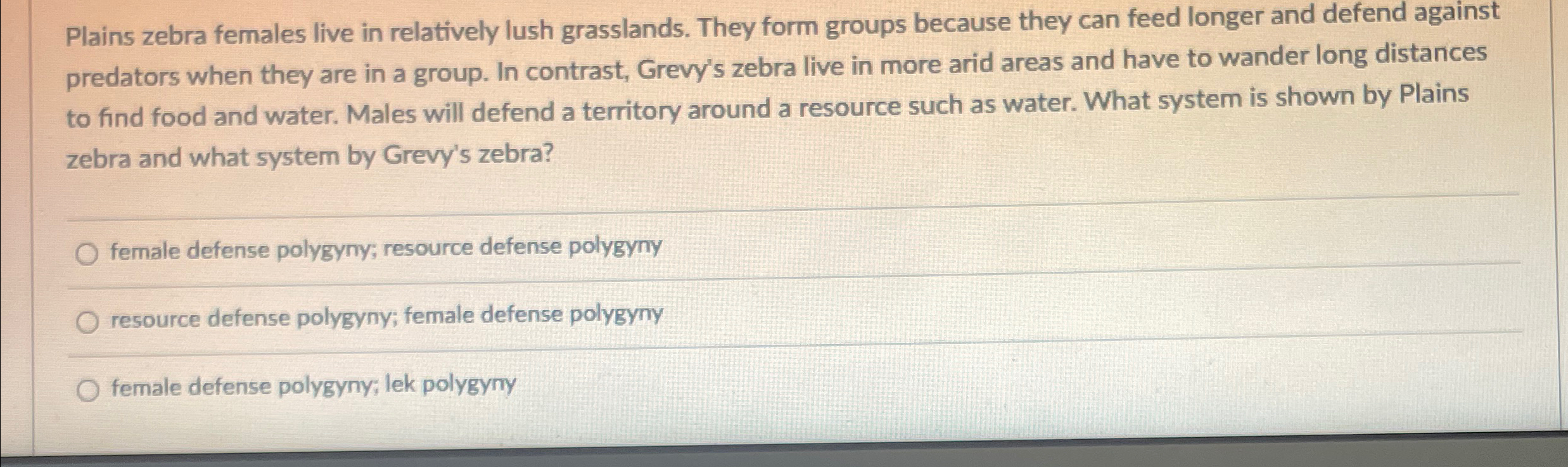 Plains zebra females live in relatively lush | Chegg.com