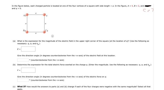 Solved In the figure below, each charged particle is located | Chegg.com