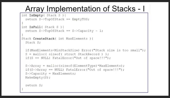 Solved Array Implementation Of Stacks Int Isempty Stack 7309
