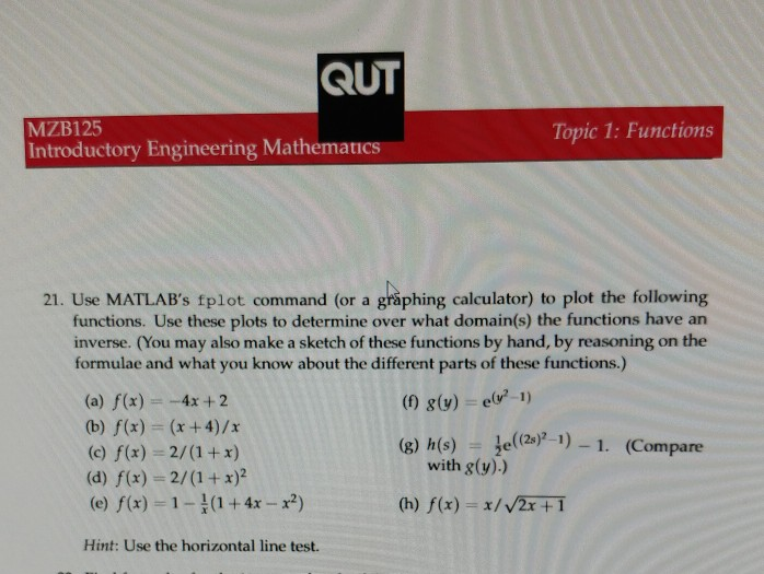 Solved QUT MZB125 Introductory Engineering Mathematics Topic | Chegg.com