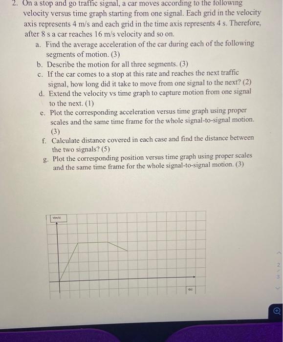 Solved 2. On a stop and go traffic signal, a car moves | Chegg.com