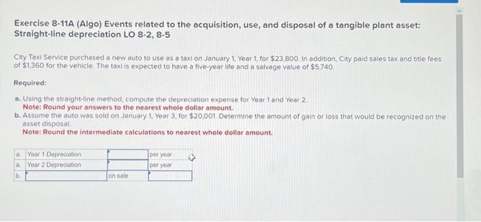 Solved Exercise 8-11A (Algo) Events related to the | Chegg.com