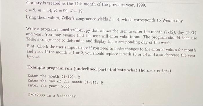 Solved 2. (8 points) Zeller's congruence (developed by | Chegg.com