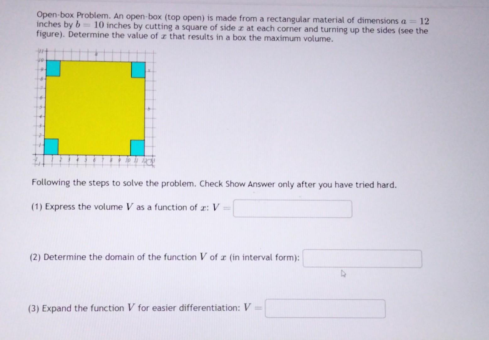 Solved Open-box Problem. An open-box (top open) is made from | Chegg.com